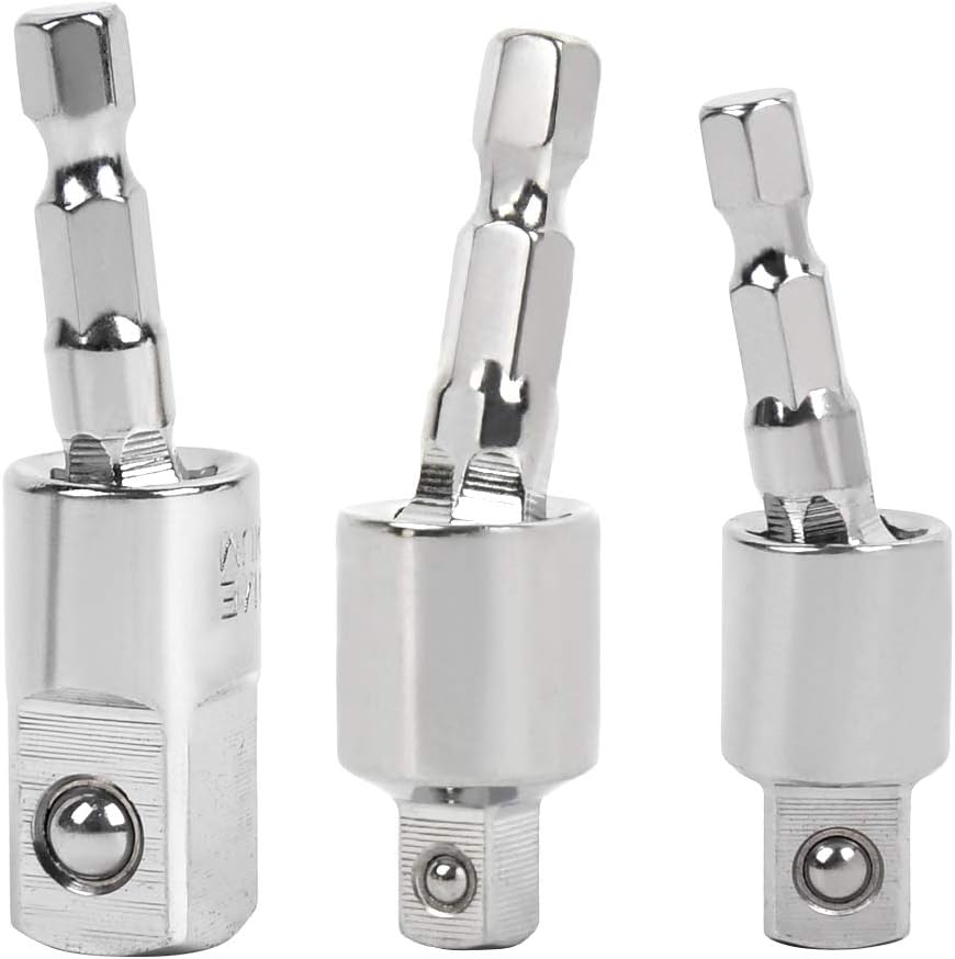 3Pcs Power Drill Sockets Adapter Set 360°Rotatable Hex Shank Impact ...