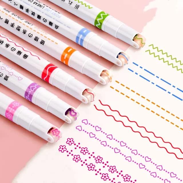 SHIVAAY Roller Linear Curve Pen,Pack Of 6 Different Color Pens For ...