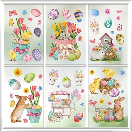 Amazon.com: Easter Window Clings, 9 Sheets Easter Decorations Bunny ...