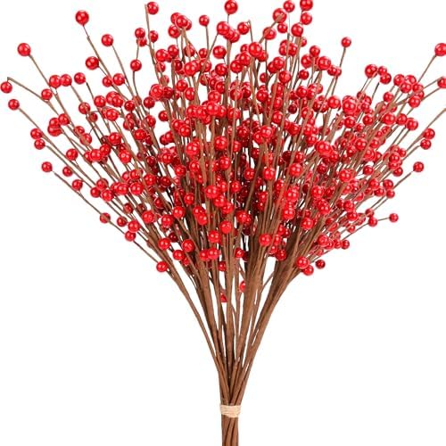 Amazon.com: CISDUEO 4 Pcs Artificial Red Berry Stems Artificial Long ...