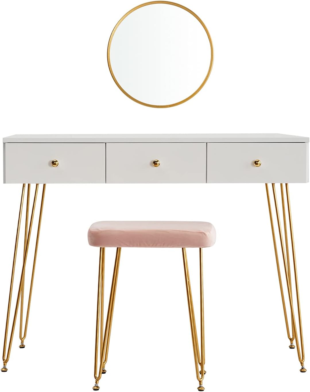 Amazon.com - White Dressing Table Bedroom Vanity Table Chair Set with ...