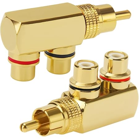 KUOQIY 2 PCS 90 Degree Right Angle RCA Splitter, RCA Male to 2 RCA ...