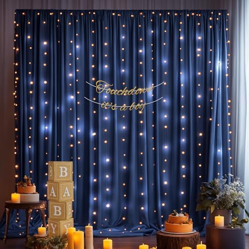 Amazon.com : 10x10ft Navy Blue Backdrop Curtains with Lights Photo ...