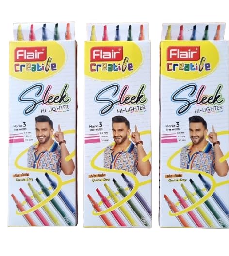 FLAIR Creative 5 Flourescent Shades Minamalist Sleek Highlighter ...