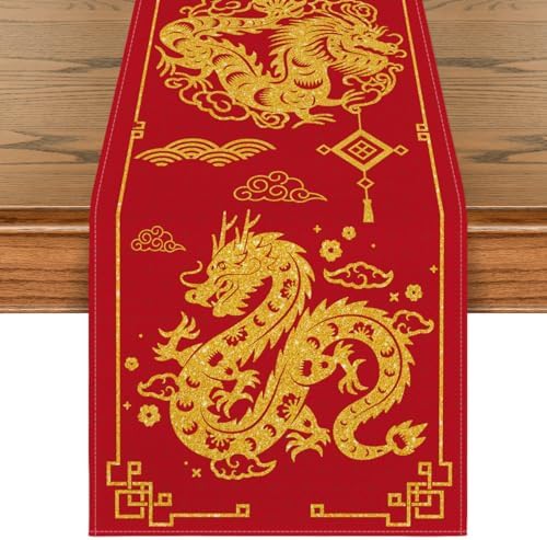 Amazon.com: Lasuroa Chinese Dragon Table Runner, 72x13 Inch, Red ...