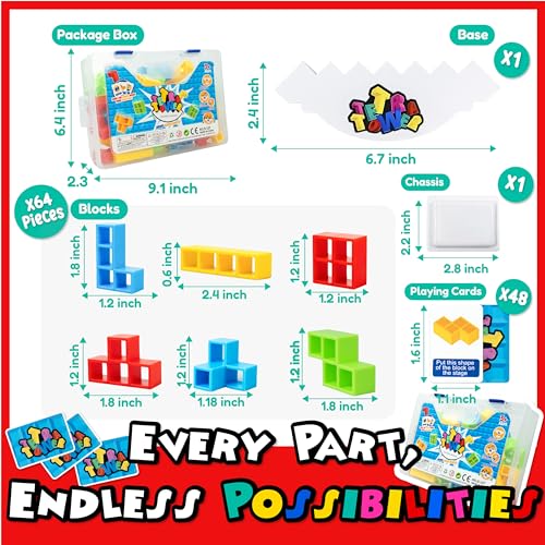 Snapklik.com : Marlo & Buzz 64Pcs Tetra Tower Balance Stacking Blocks Game