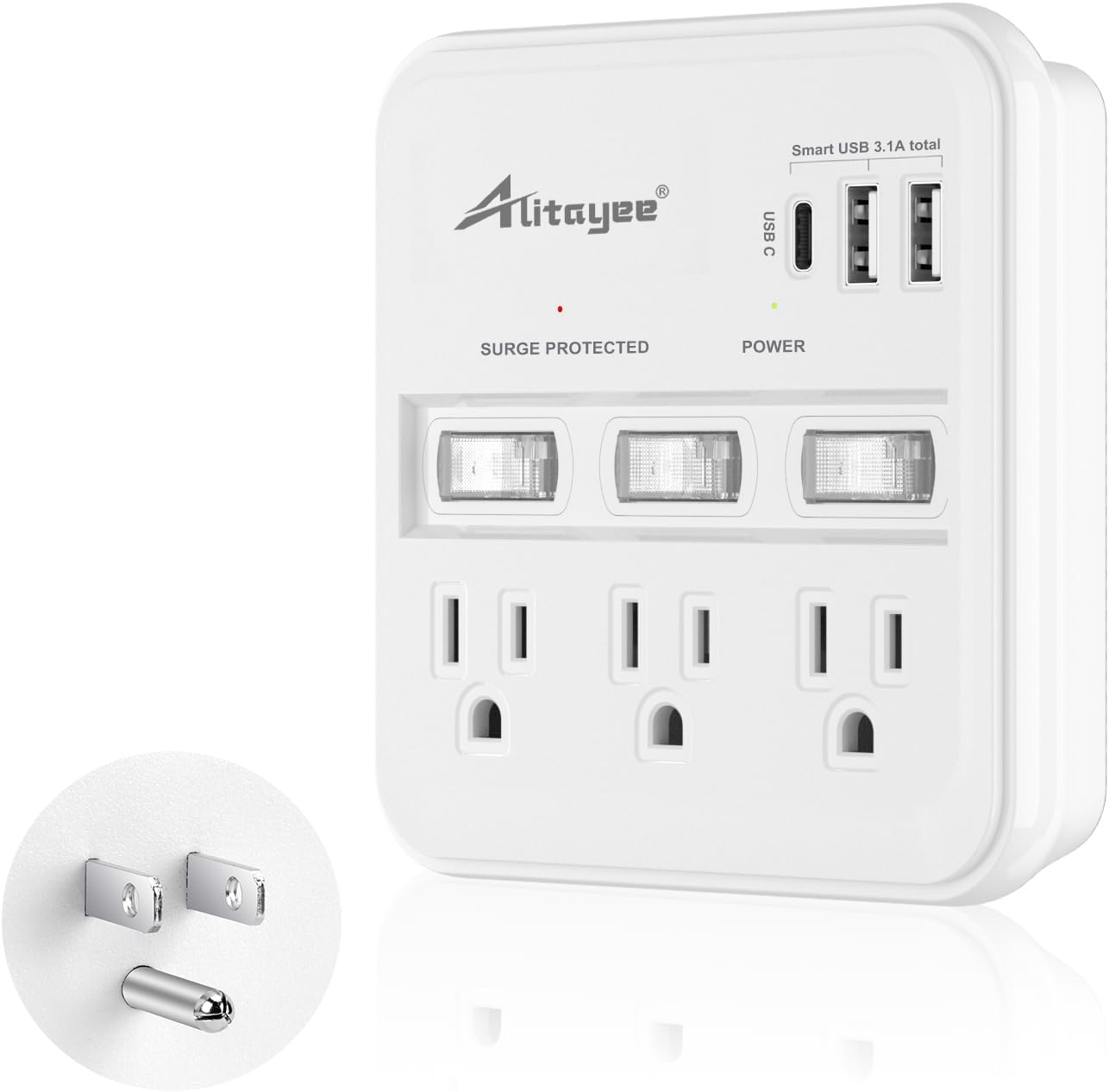 Amazon.com: Alitayee Wall Outlet Extender Surge Protector, USB Power ...