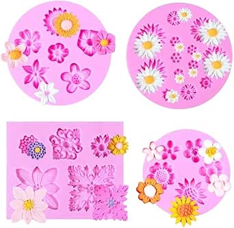 Amazon.co.jp: karonpeln 4枚入り シリコンモールド お花 シリコン 型 花びら ひまわり デイジー ケーキ 装飾 ハンドメイド 手作り 石鹸 キャンドル 粘土ねんど ...