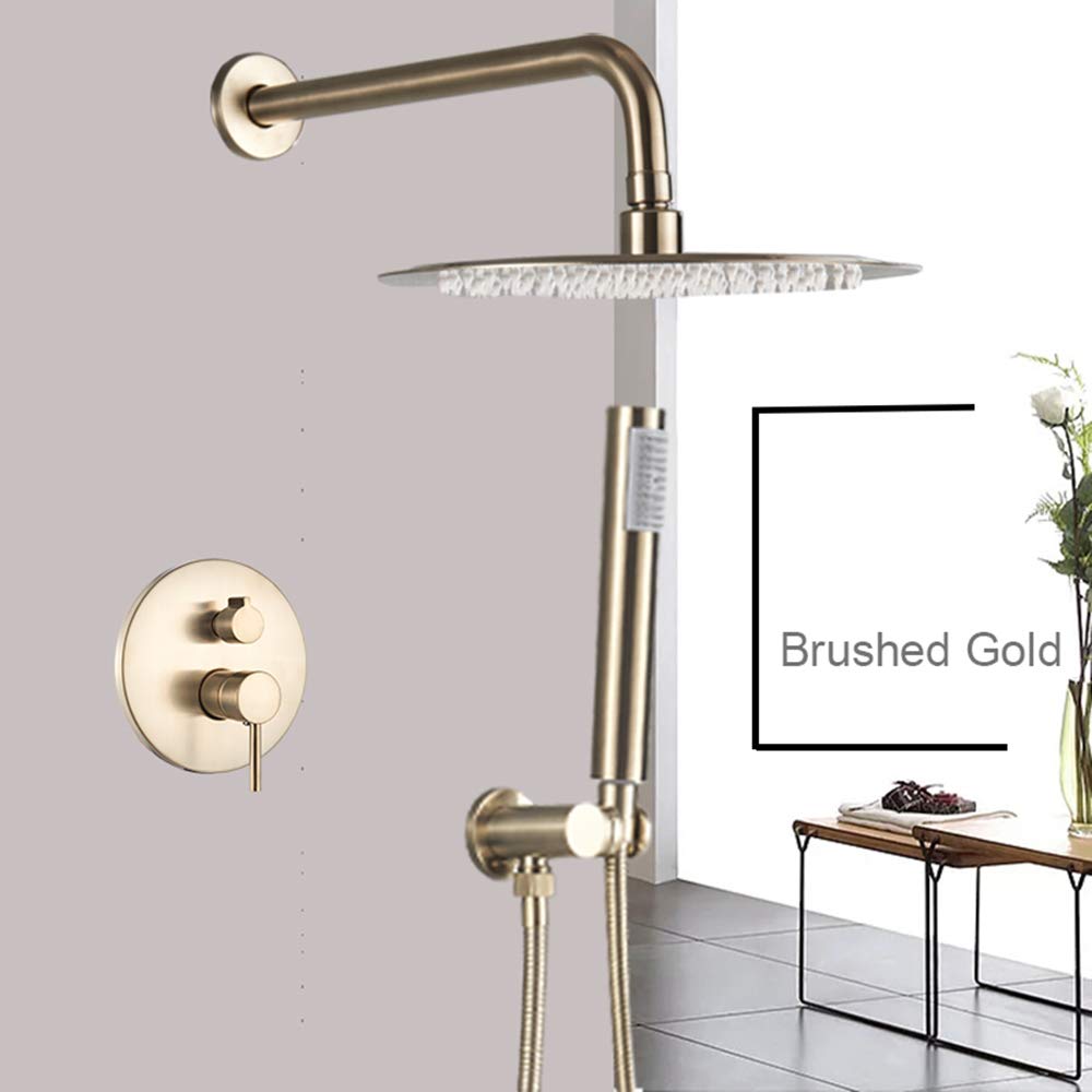Brushed Gold Hand Shower System Set with Wall Mounted Concealed Ta ...
