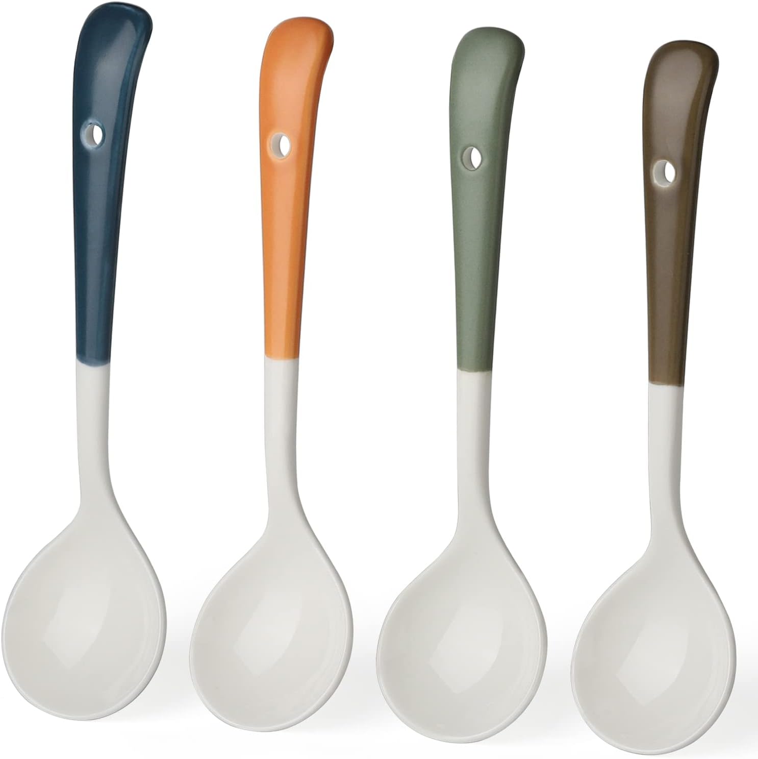 Amazon.com: Ceramic Dessert Spoon Long Handle Dinner Spoons Set of 4 ...