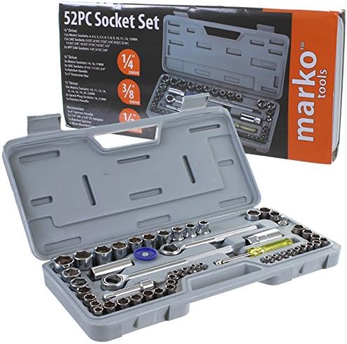 Marko Tools 52 PC 1/4" 3/8" 1/2" Drive Socket Set Tool Kit Ratchet ...