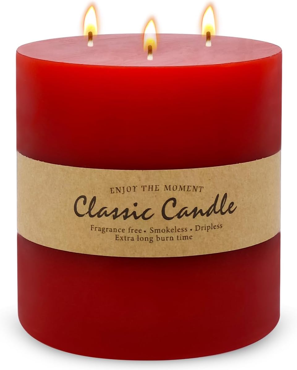 Amazon.com: Large 3-Wick Red Pillar Candle - 6x6 Inch Dripless ...