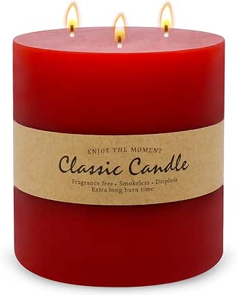 Amazon.com: Large 3-Wick Red Pillar Candle - 6x6 Inch Dripless ...