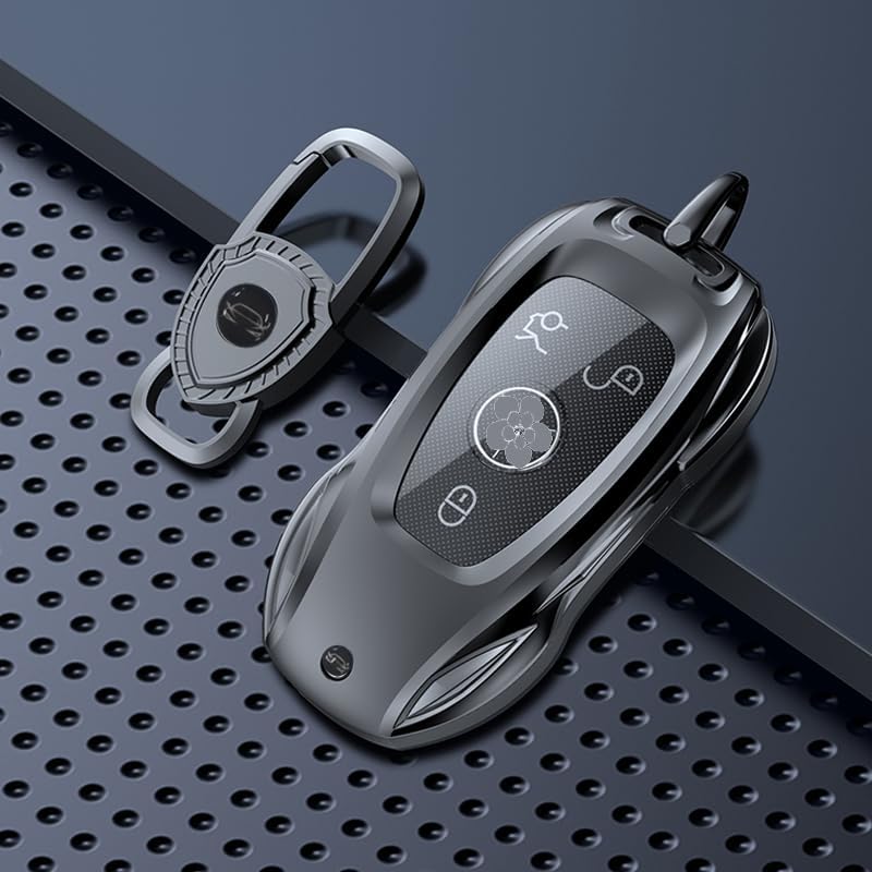 Amazon.com: IUIU Key Fob Cover Metal Black with Metal Keychain ...