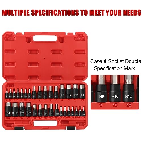 Snapklik.com : Hex Impact Bit Socket Set, 32-Piece Allen Socket Set SAE And Metric 1/4 3/8 1/2 ...