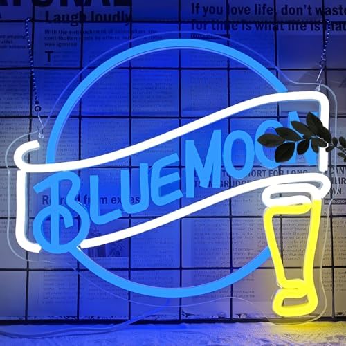 JooeTuu Moon Beer Neon Signs for Wall Decor Dimmable Blue Bar Light ...