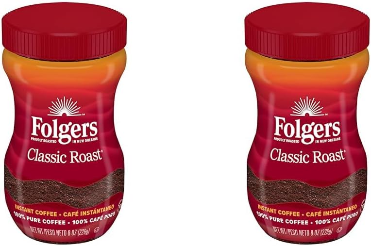 Amazon.com : Folgers Classic Roast Instant Coffee, 8 Ounces (Pack of 2 ...