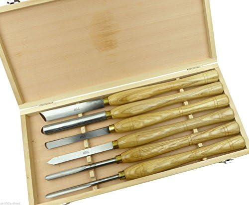 6pc HSS Wood Turning Chisels Lathe Set Beech Brass Handle Skew Round ...