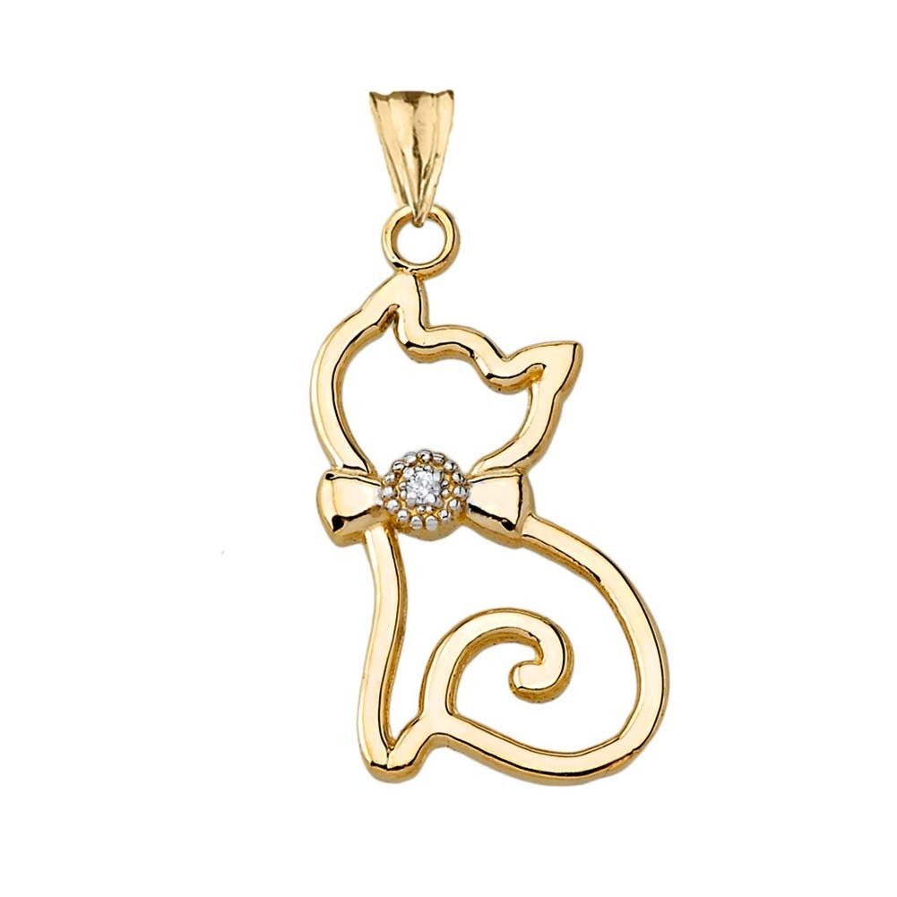 Amazon.com: Animal Kingdom Unique 10k Yellow Gold Diamond Openwork Cat ...