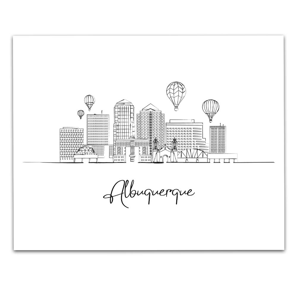 Albuquerque Drawing Albuquerque New Mexico Skyline Line Art Print