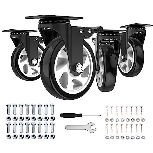 3 Inch Wheel Casters,Set of 4 Heavy Duty,Black Industrial Casters with ...