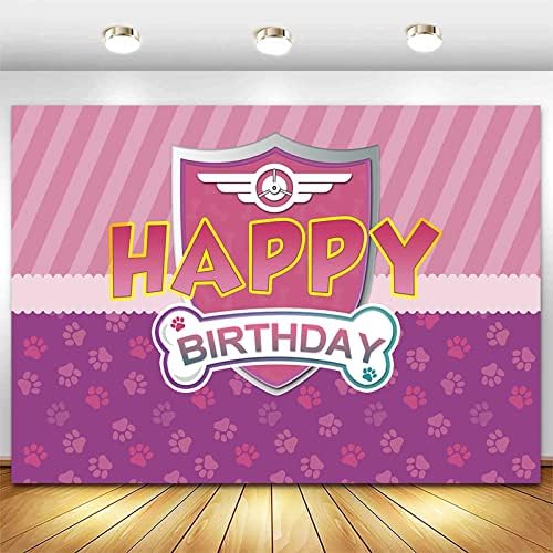 Amazon.com : 8x6ft Pink Skye Dog Patrol Birthday Backdrop Paw Print ...