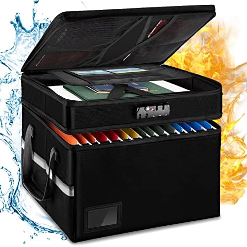 Fireproof File Box with Lock, 2 Layer Fireproof Document Organizer Box, Portable Office ...