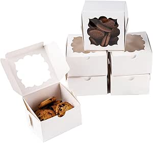 NPLUX 50pcs Cookie Boxes with Window Bakery Boxes Small Treat Box Mini ...