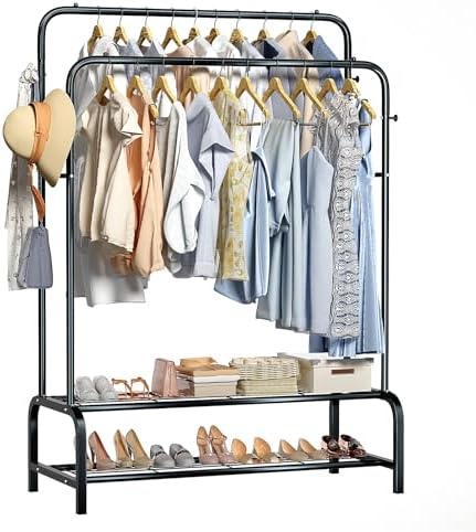 ZHZIRO Clothes Rail Black Metal Coat Rack Freestanding Garment Rack ...