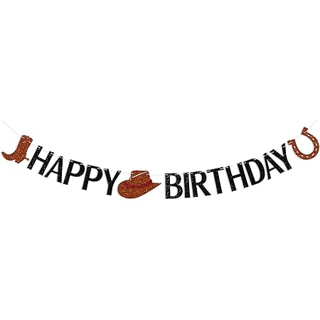 Amazon.com: Cowboy Happy Birthday Banner, Black Glitter Western Theme ...