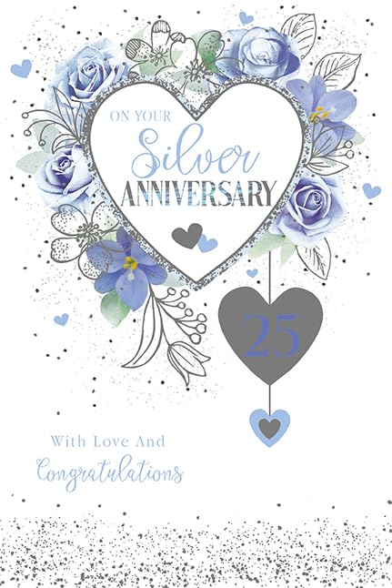 Paper Rose 25th Milestone Silver Anniversary Card - 25 Years - Heart ...
