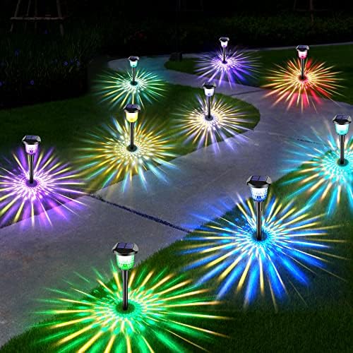 Solar Pathway Lights Outdoor, 8 Pack Dynamic Color Changing Solar ...