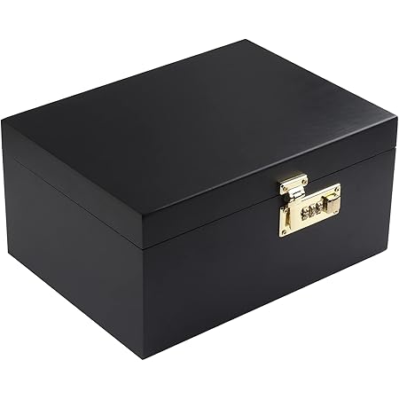 Amazon.com: Black Wooden Storage Box with Hinged Lid and Locking Key ...