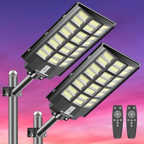 VOOJOY 5000W Solar Street Light, 2 Pack Dusk to Dawn Solar Flood Lights ...
