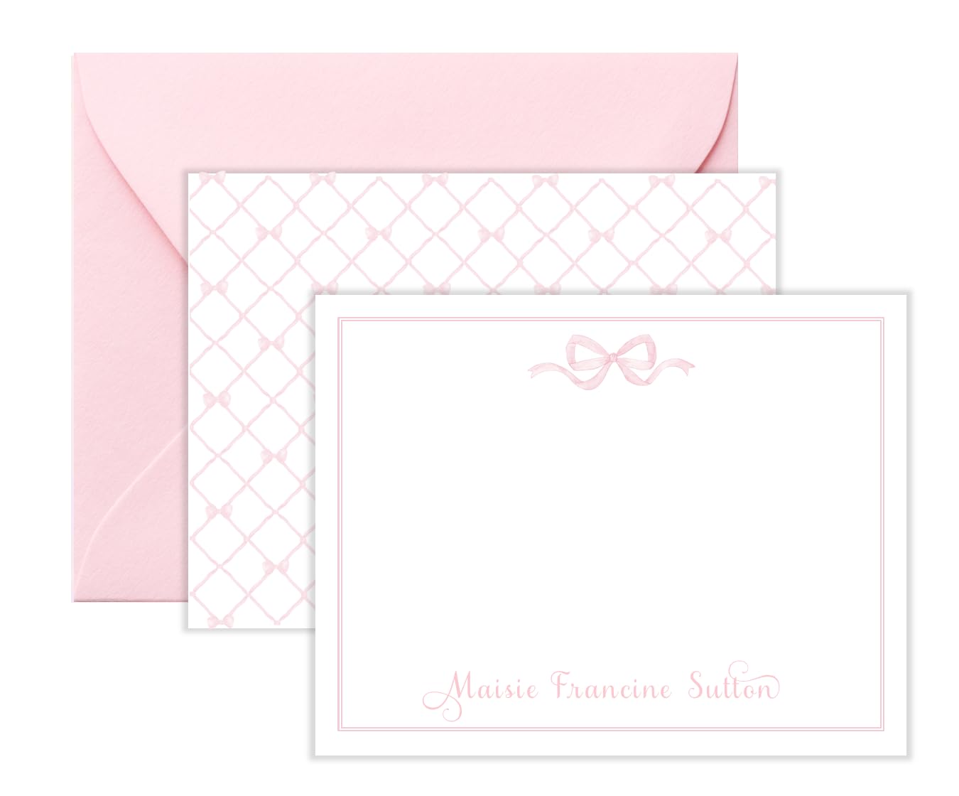 Amazon.com: Lemon Grace Co Personalized Pink Bow Note Cards for Girls ...