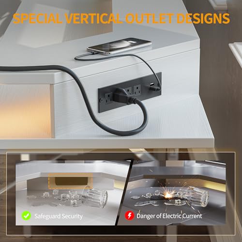 CubiCubi 59 Inch L Shaped Desk with USB Charging Ports and LED Lights ...