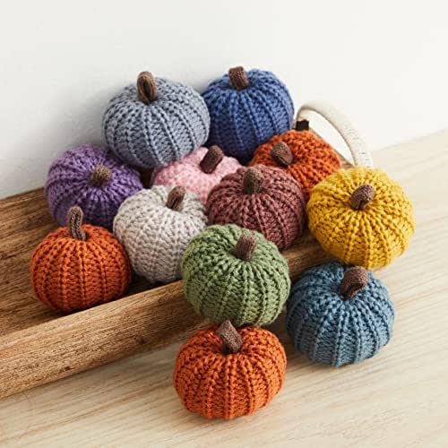 Amazon.com: Mini knit pumpkins set of 12 warm pumpkin colors for bowl ...