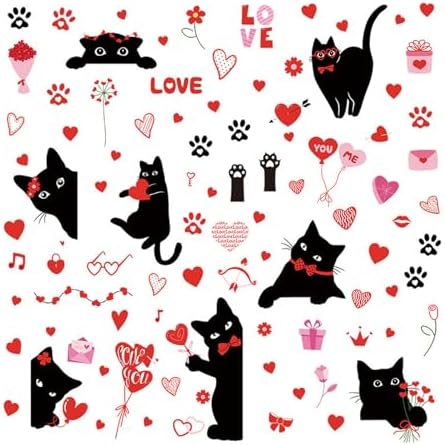 Amazon.com: 6 Sheets Valentine's Day Balck Cat Window Decals Cling, 96 ...