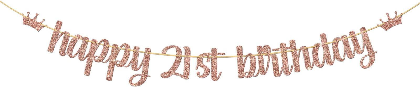 Amazon.com: 21 Years Loved Banner, Pre-Strung,Rose Gold Glitter Paper ...