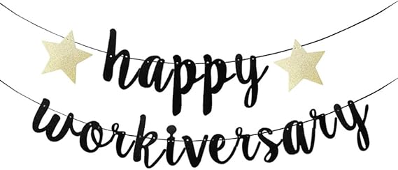 Amazon.com: JENSENLIN Happy Workiversary Banner,Gold Glitter Paper Sign ...