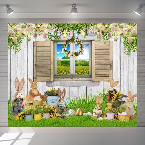 Amazon.com : Happy Easter Backdrop 10x8ft for Photo Bunny Colorful Eggs ...