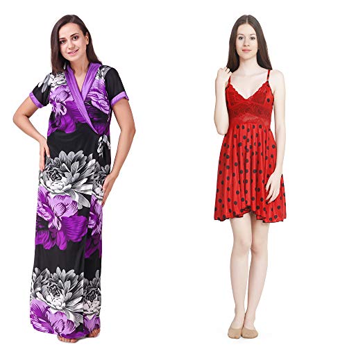 Buy Trost - Womens Satin HOT & Bold Nighty/Nightwear Combo Set for ...