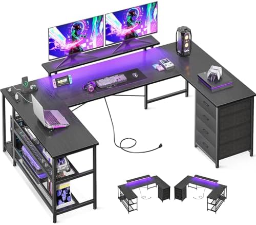 Amazon.com: Jojoka U Shaped Computer Gaming Desk, Reversible L Shaped ...