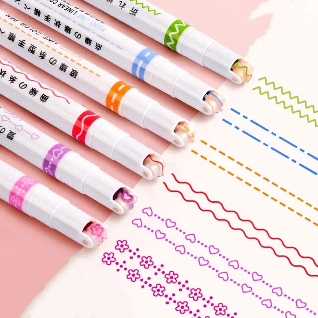 APCATIO Linear Roller Color Pens Highlighters With 6 Different Curve ...