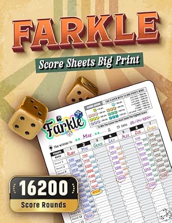 Farkle Score Sheets Big Print: 124 Large Farckle Scoring Pads With ...