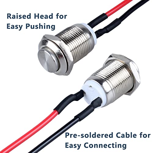 Snapklik.com : DMWD 2-Pack 12mm Momentary Metal Waterproof Push Button Switch Raised Head 1/2 ...