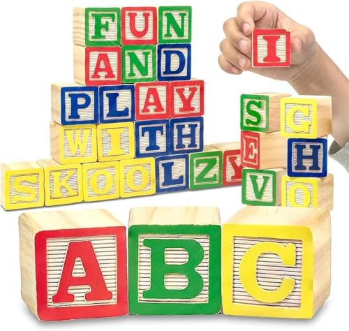 Amazon.com: Skoolzy 30 PCS Baby Blocks - Small Wooden ABC Blocks for ...