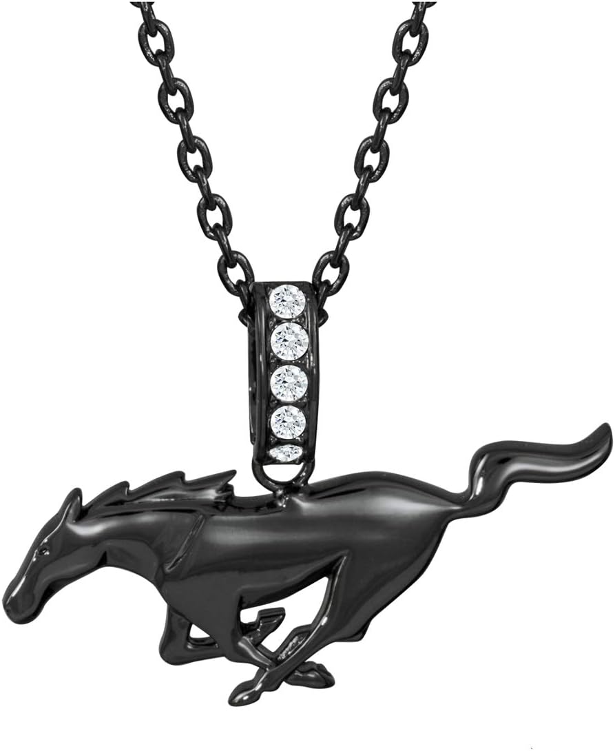 Amazon.com: ‘Black Beauty’ Ford Mustang galloping Pony logo necklace ...