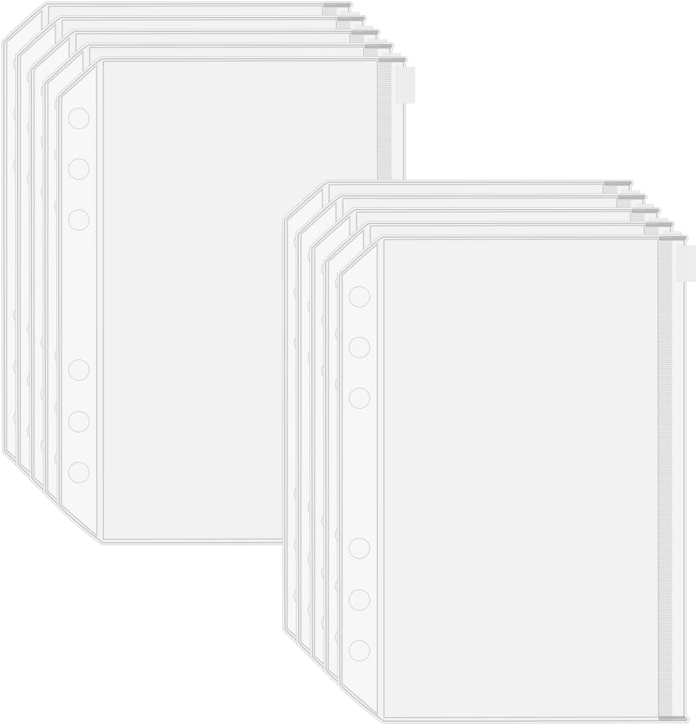 WELANE A6 Binder Pockets, 10 PCS Clear Waterproof Zipper Folders for ...