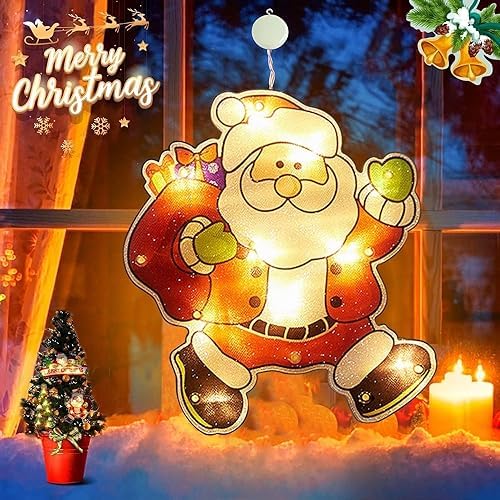 Lighted Christmas Window Silhouette Decoration Light up Santa Claus ...